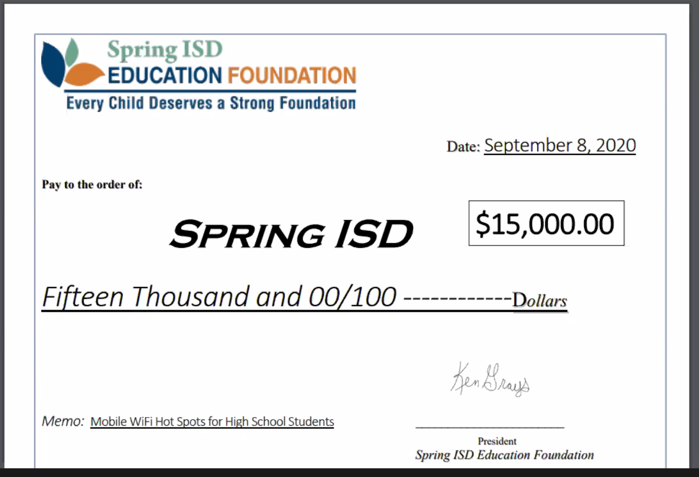 Spring ISD Receives Mobile Hotspot Grant from Harris County Partners in ...